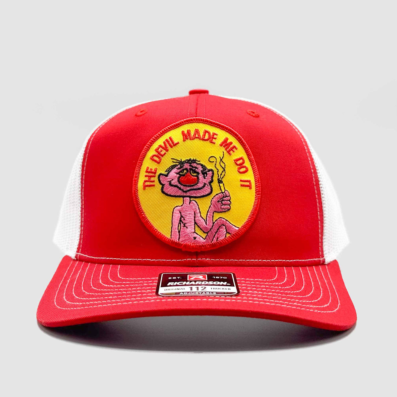 Devil Made Me Do It Trucker Hat, Funny Retro Patch on Richardson 112 ...