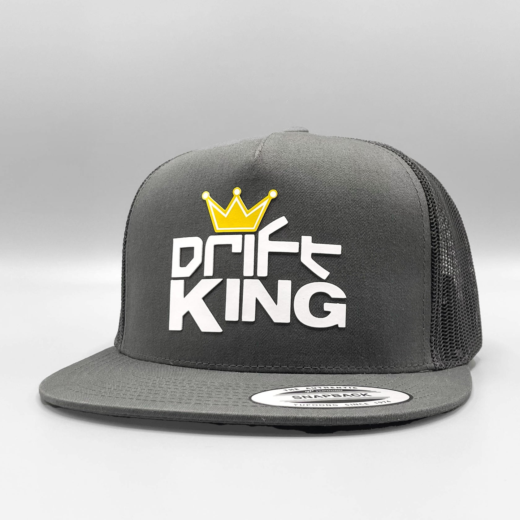 Drift King JDM Trucker Hat on Charcoal Gray Yupoong 6006 Mesh Snapback ...